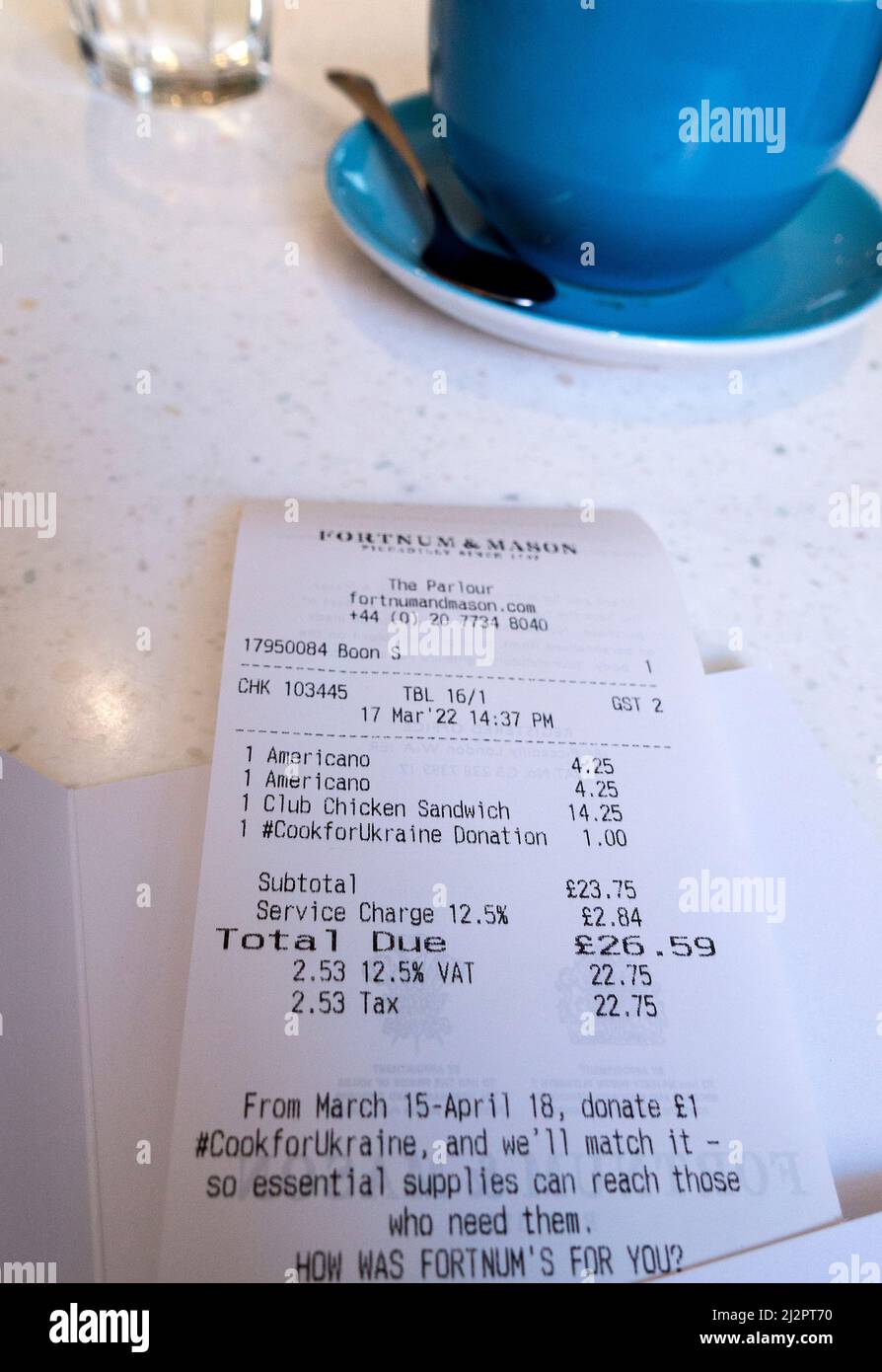 Fortnum and Mason receipt with donation for Ukraine in support of its ...