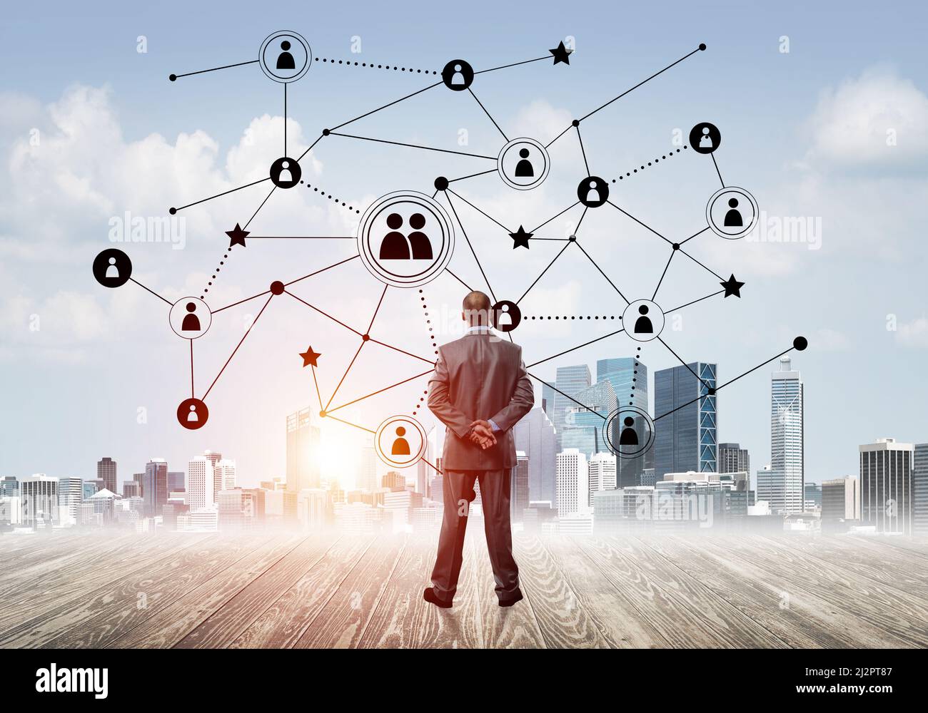 Social connection concept drawn on screen as symbol for teamwork and ...