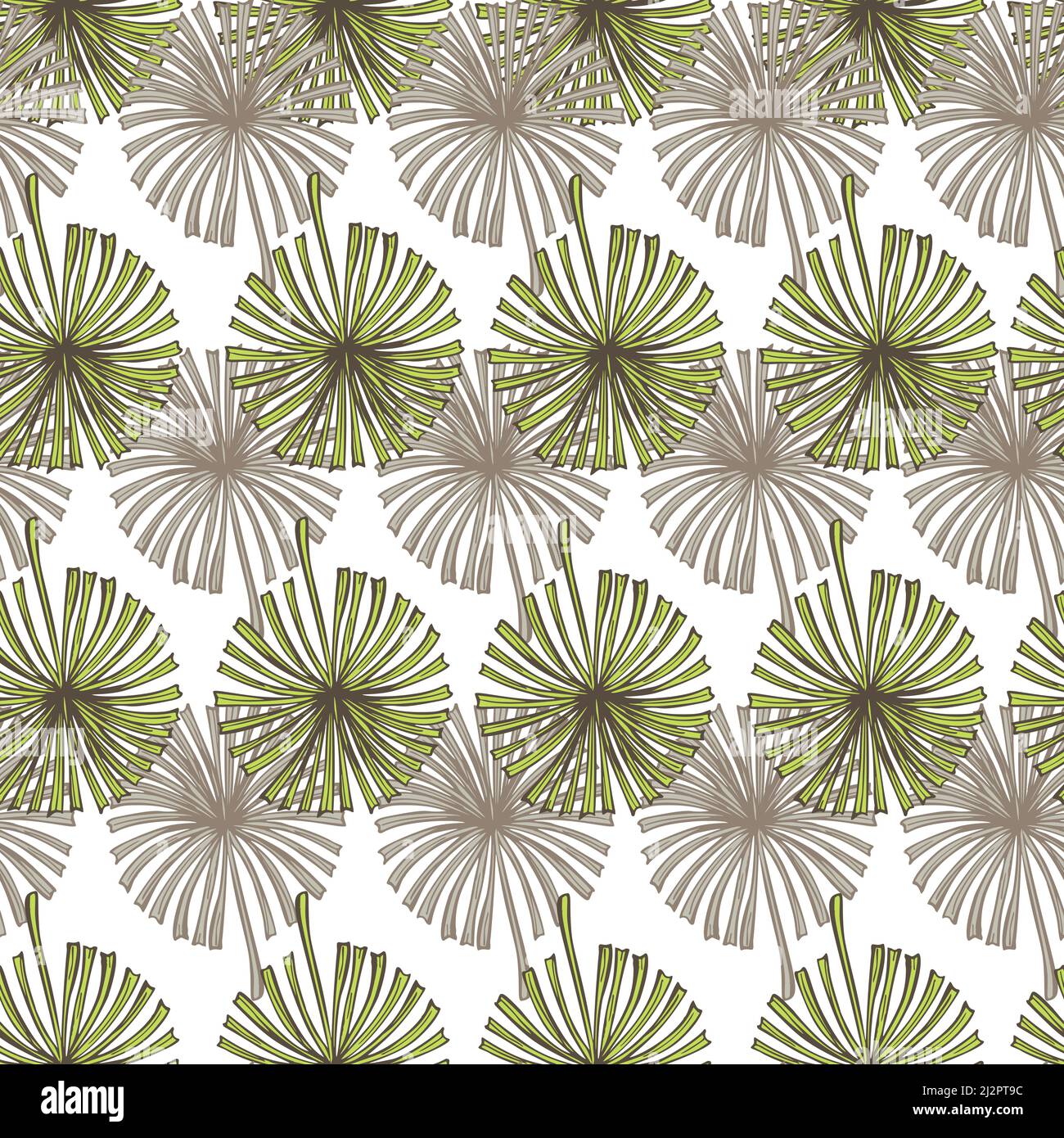 Fan palm leaves seamless pattern on. Vintage tropical foliage in engraving style. Hand drawn ...