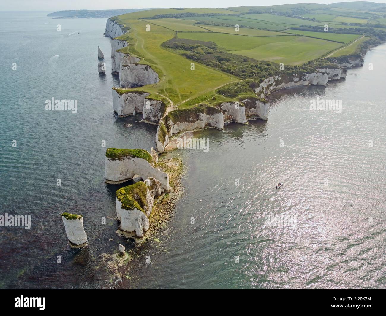 Aerial drone. Old Harry Rocks, Jurassic Coast, Dorset, England Stock ...