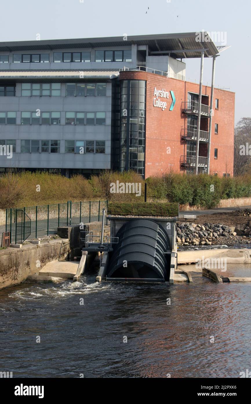 River Ayr, Ayr, Ayrshire, Scotland, UK. A newly installed Hydroelectric ...