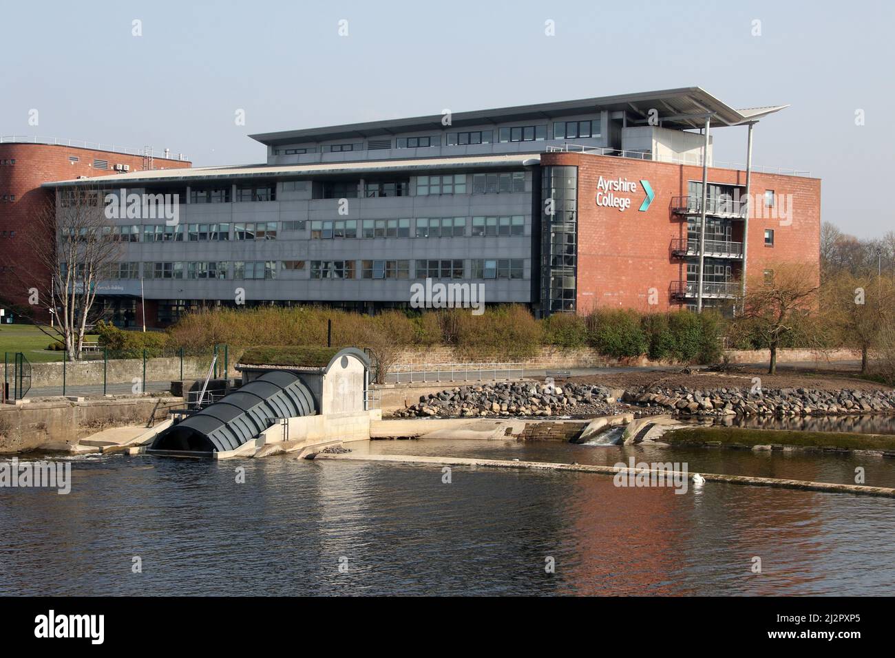 River Ayr, Ayr, Ayrshire, Scotland, UK. A newly installed Hydroelectric ...
