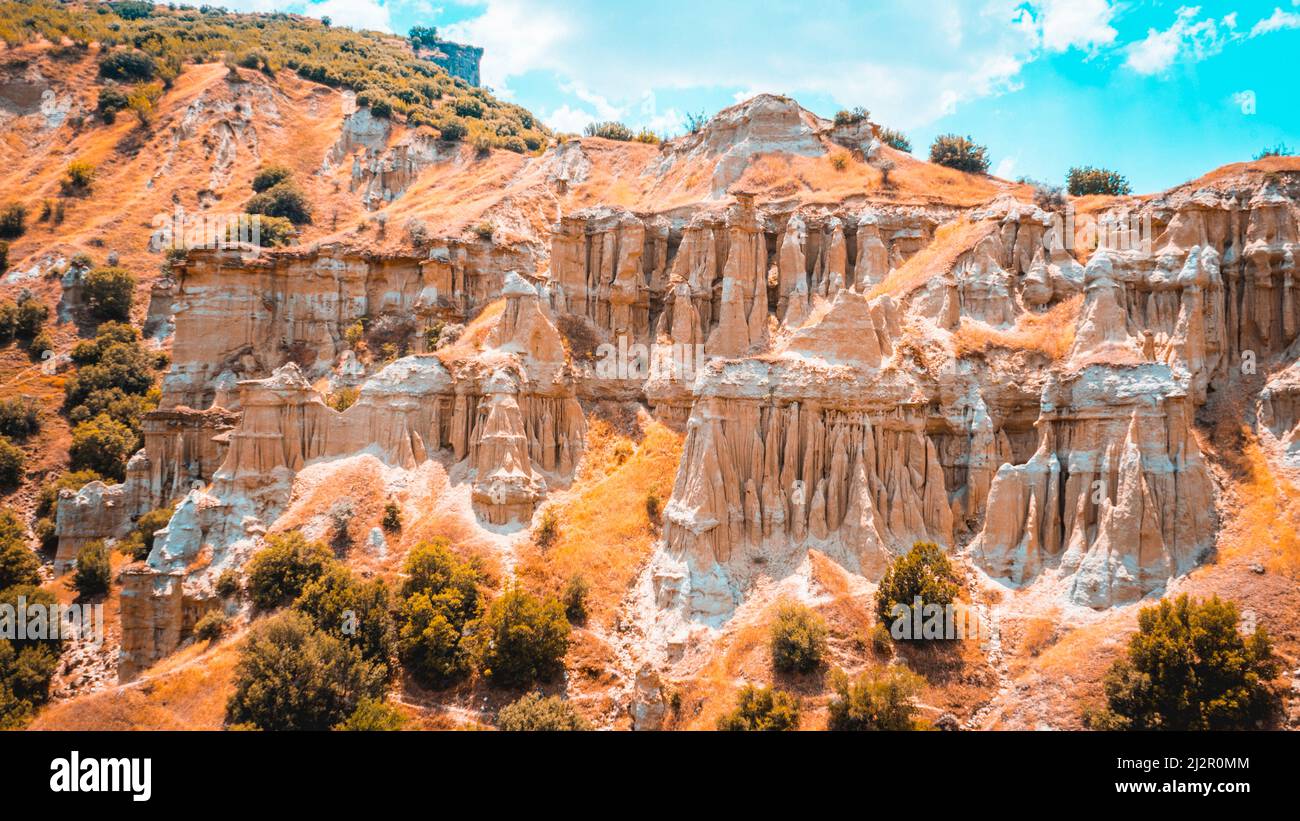 Kula Fairy Chimneys, Kula Geopark at location Manisa, Turkey. Kula ...