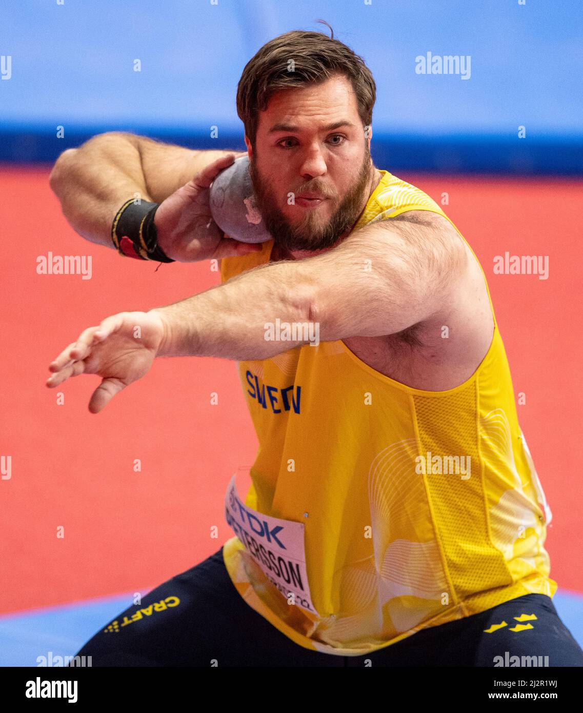 Wictor Petersson SWE competing in the men’s shot put on Day Two of the ...