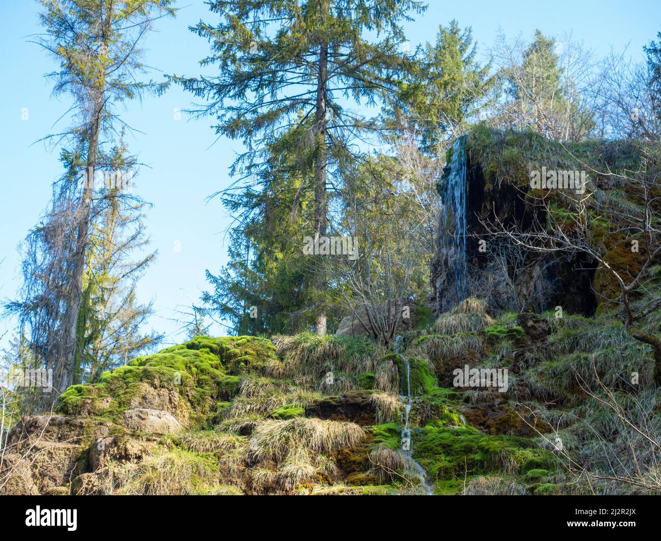 The waterfall of Tüfels Chilen in the hills around Zurich, Switzerland ...