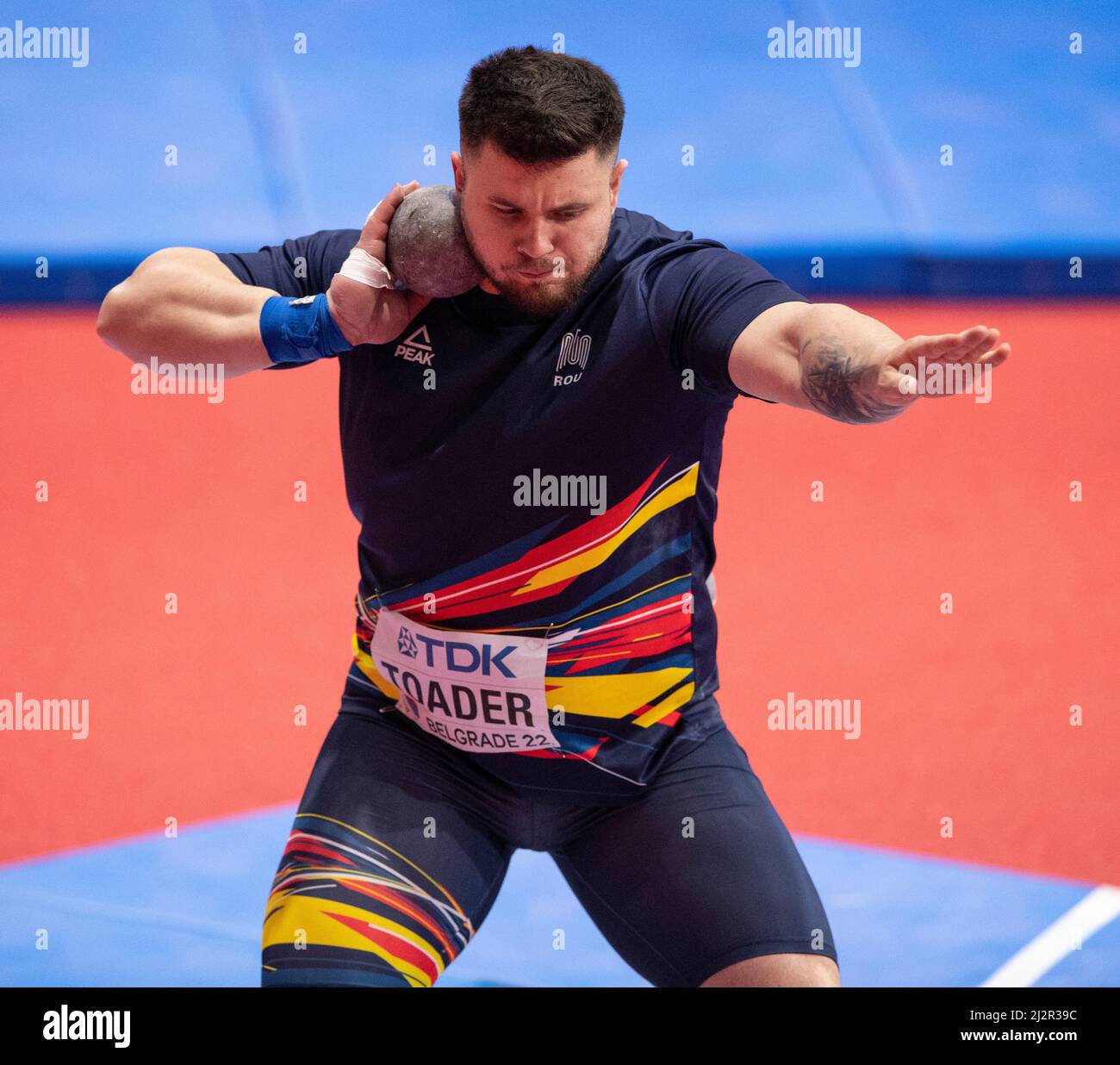 Andrei Rares Toader ROU competing in the men’s shot put on Day Two of the World Athletics Indoor ...