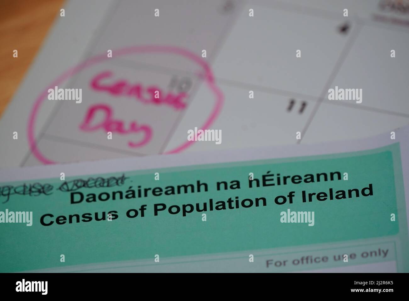 A copy of the forms for the Irish census 2022 sits on top of a calendar ...