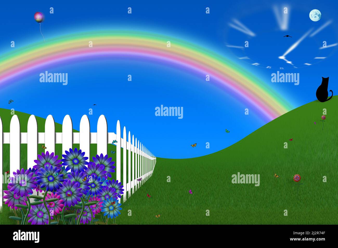 Surreal backyard scene. 3D rendering Stock Photo - Alamy