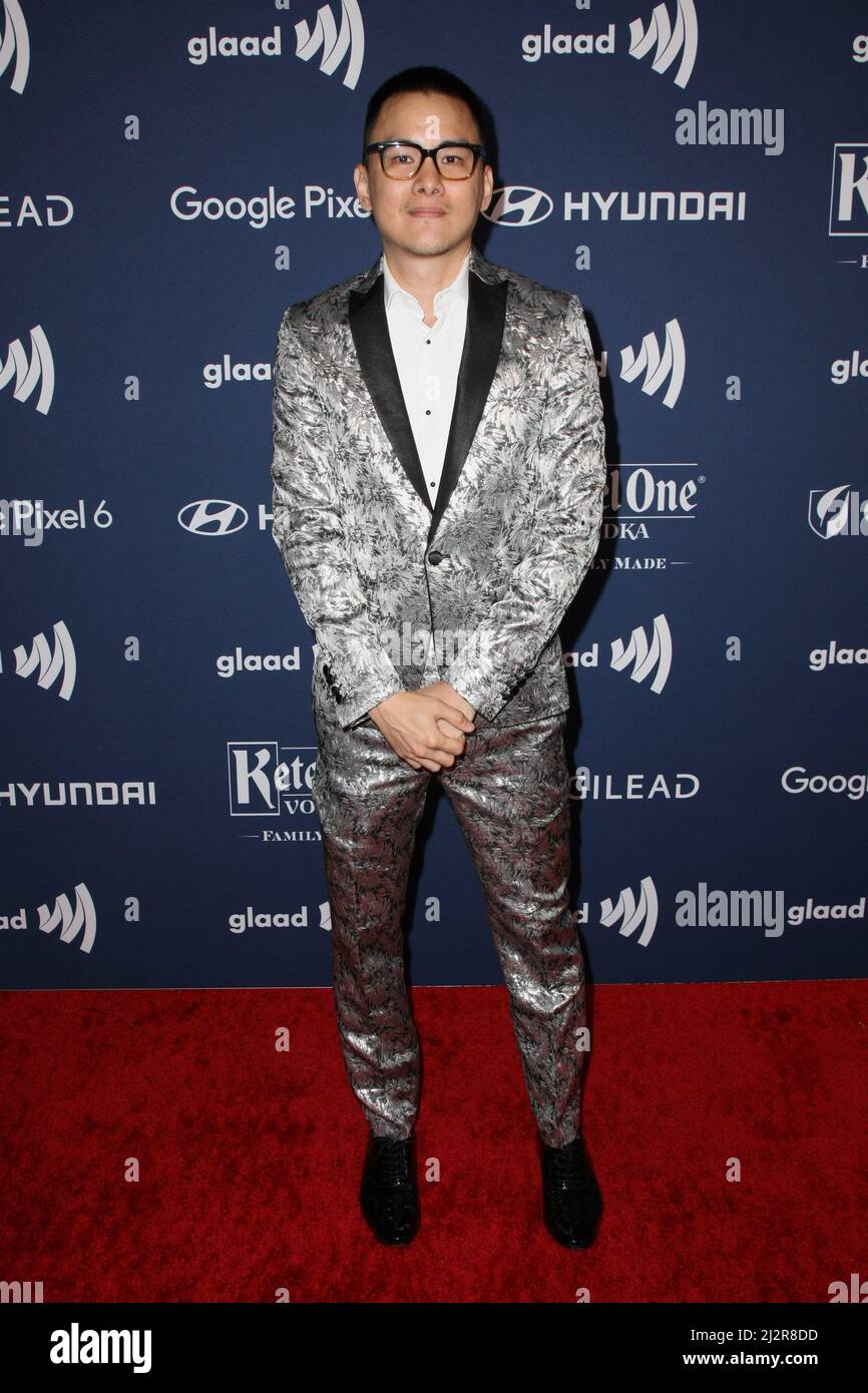 Hank Chen attends the 33rd Annual GLAAD Media Awards on April 02, 2022 ...