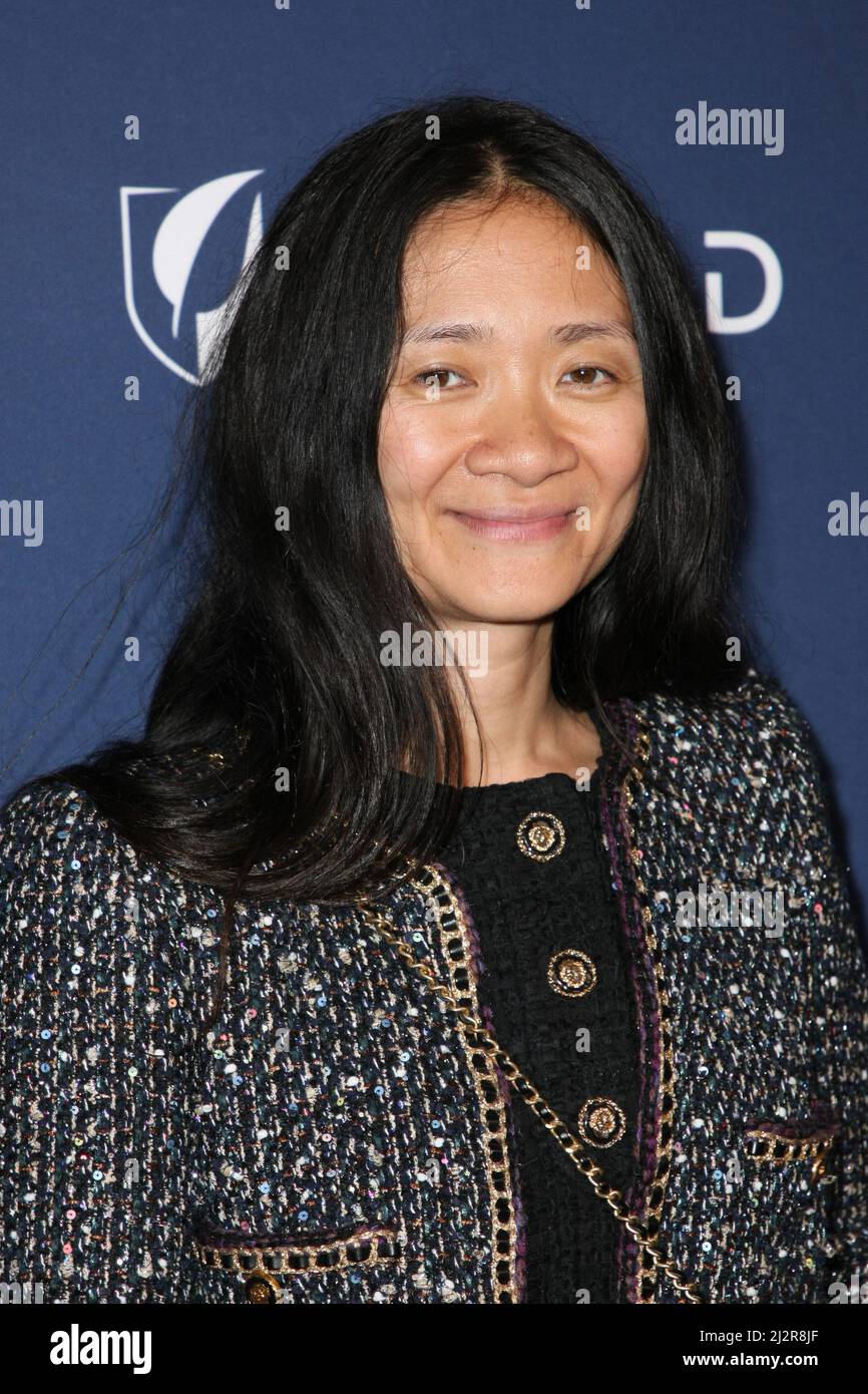 Chloe Zhao attends the 33rd Annual GLAAD Media Awards on April 02, 2022 ...