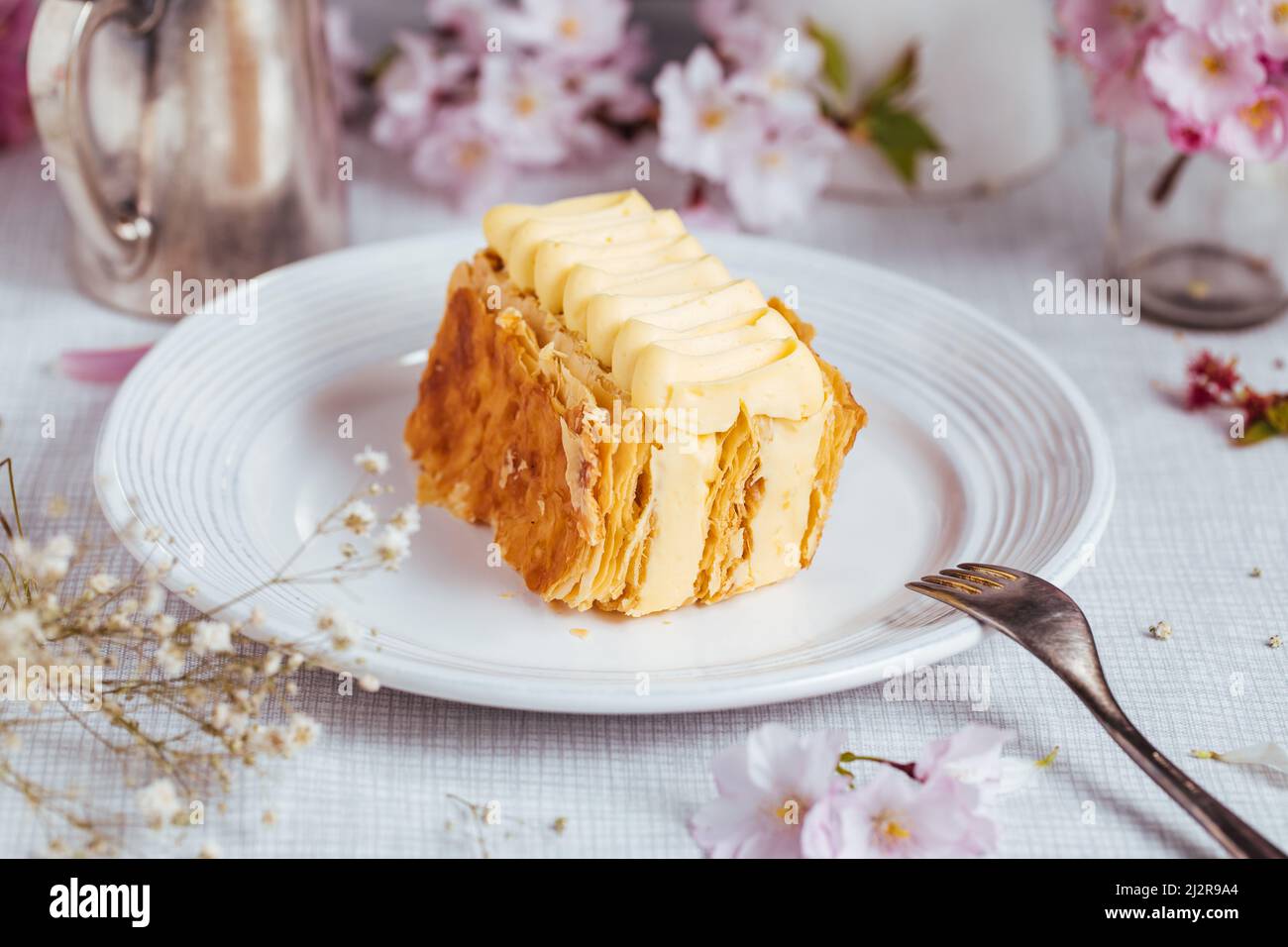 French dessert called Mille Feuille or Napoleon cake decorated with ...