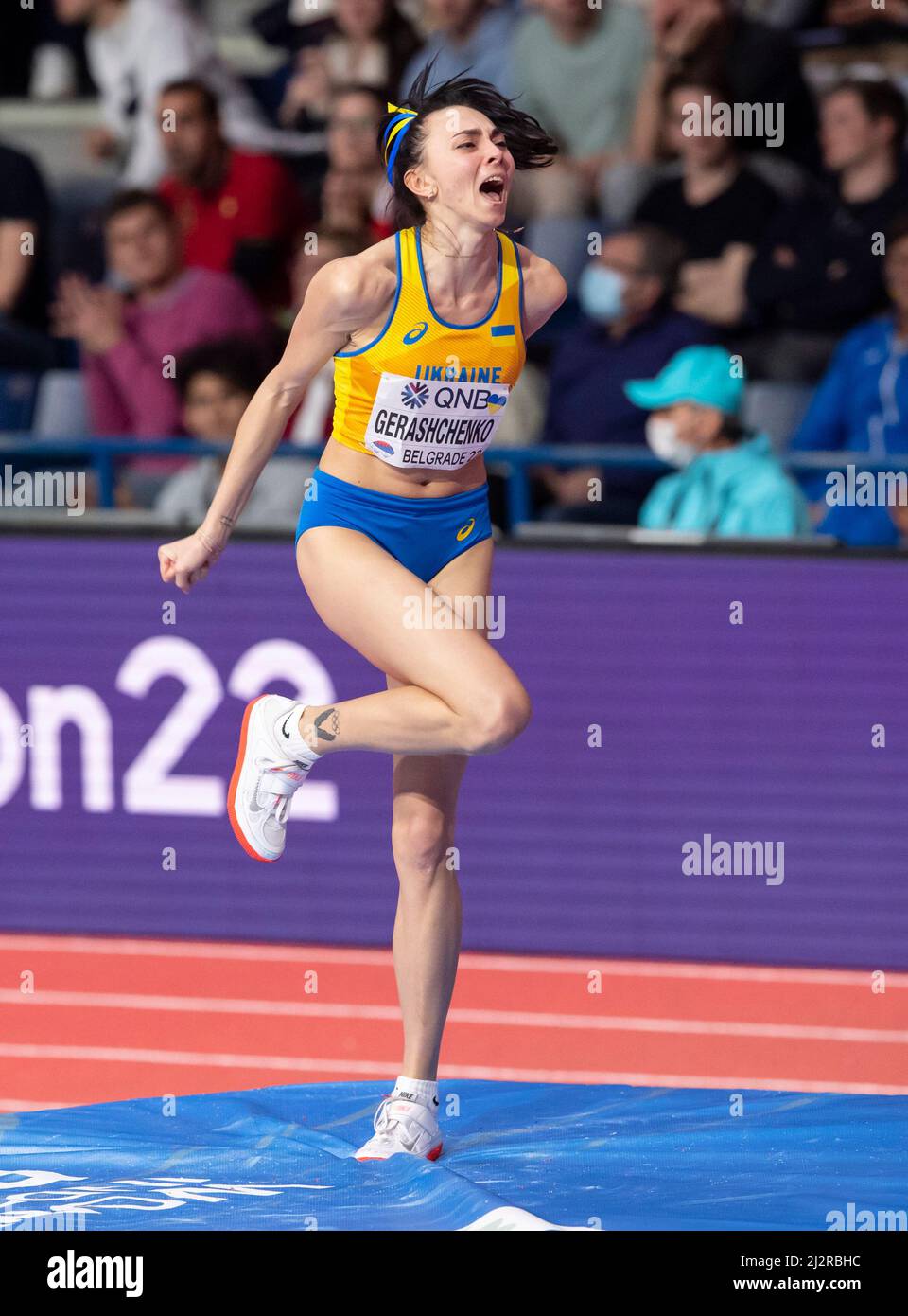 Iryna Gerashchenko UKR competing in the women’s high jump on Day Two of the World Athletics ...