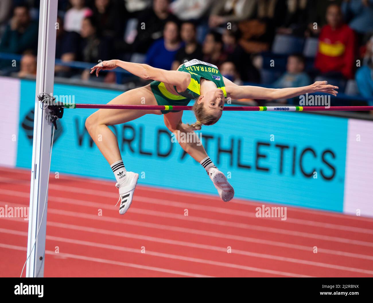 Eleanor Patterson AUS competing in the women’s high jump on Day Two of ...