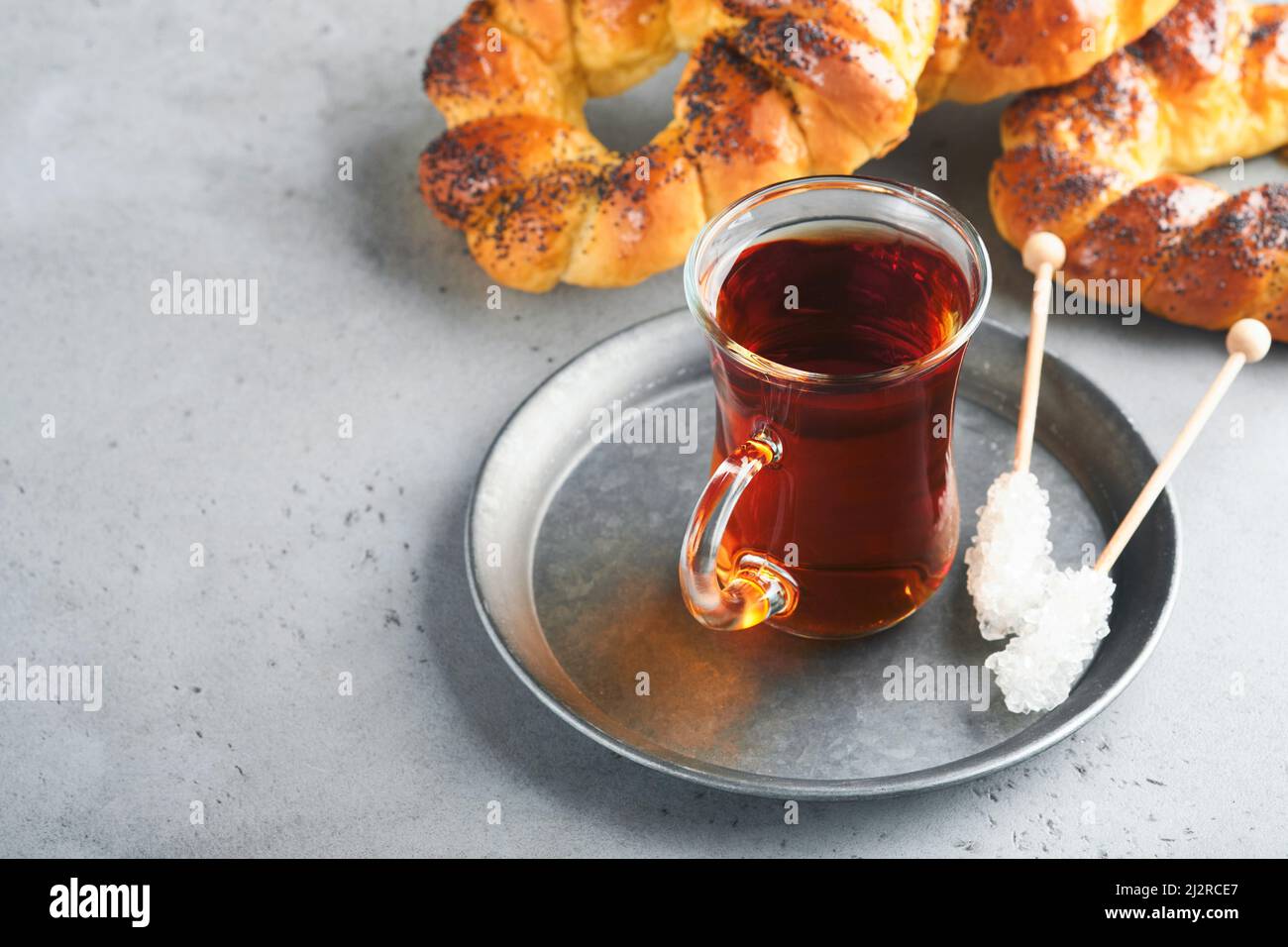 Turkish black tea. Glass cup of turkish black tea and crispy Turkish ...