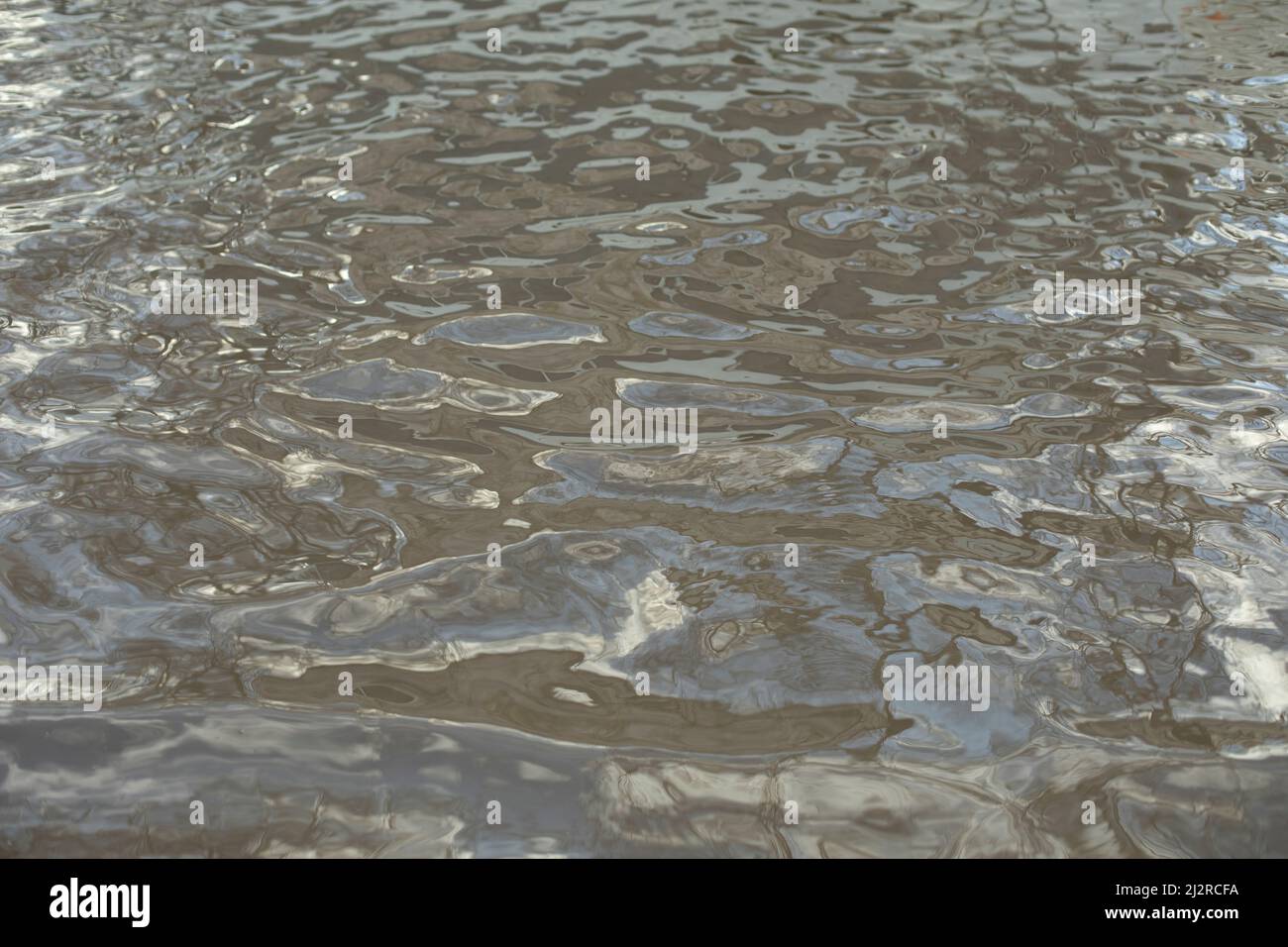 Texture of water. Surface of puddle. Small waves. Reflection in water ...
