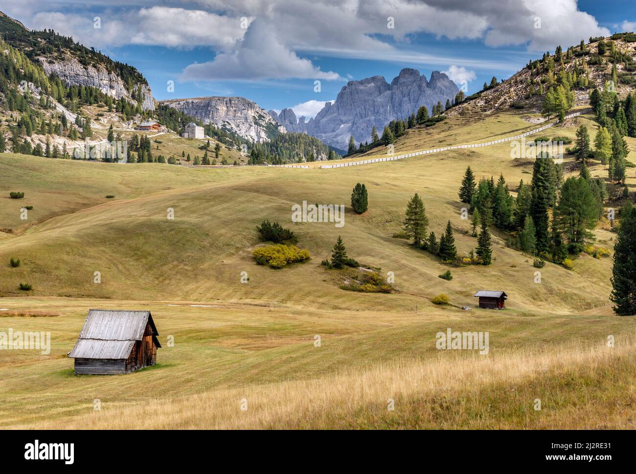 Prato Piazza and Monte Cristallo, Dolomites, italian alps Stock Photo ...