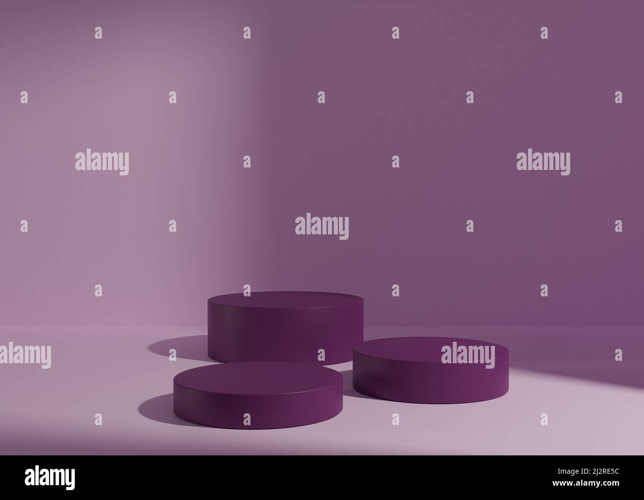Three dark purple podiums or stands on light violet background for ...