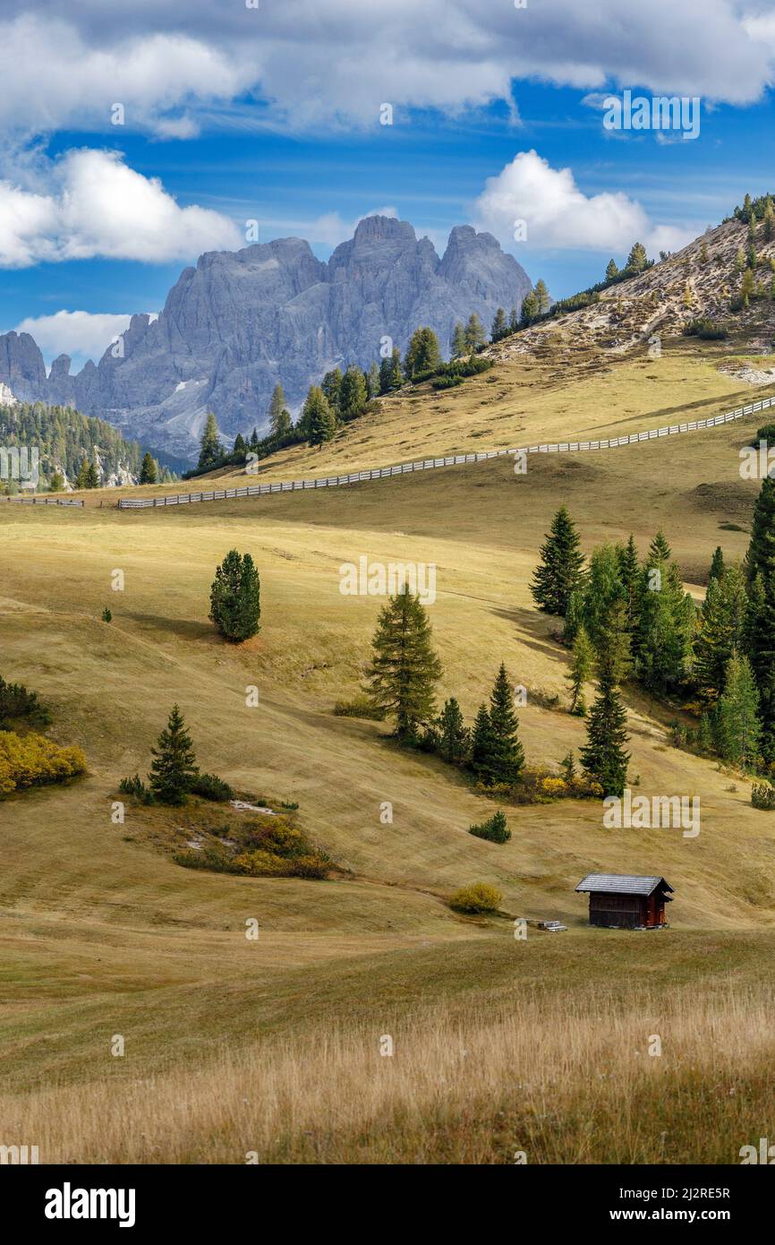 Prato Piazza and Monte Cristallo, Dolomites, italian alps Stock Photo ...
