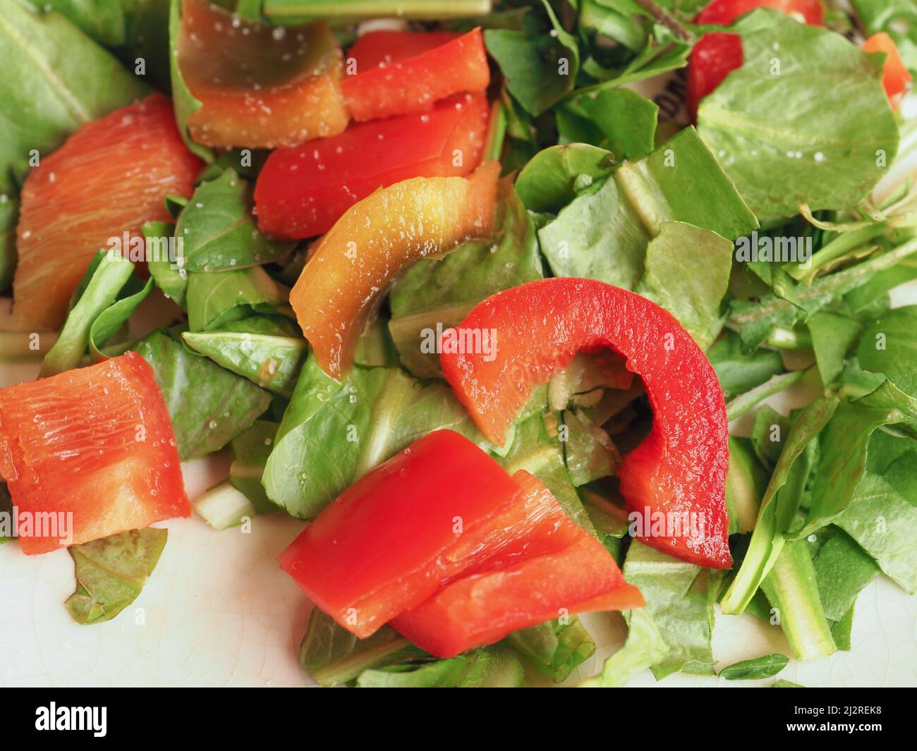 lettuce and red peppers salad dish background Stock Photo - Alamy