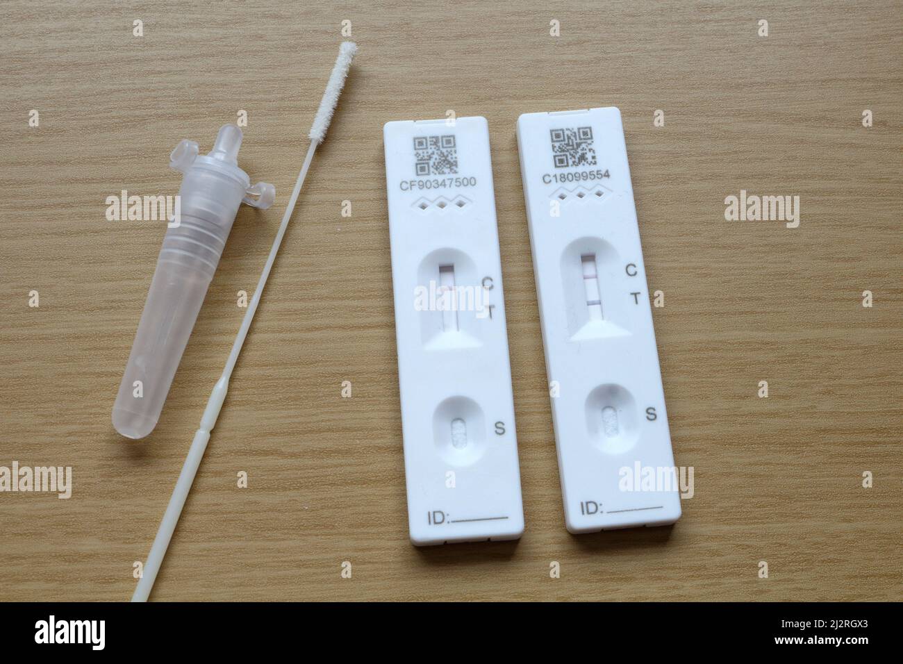 Covid 19 lateral flow test, Positive and negative result. side by side ...