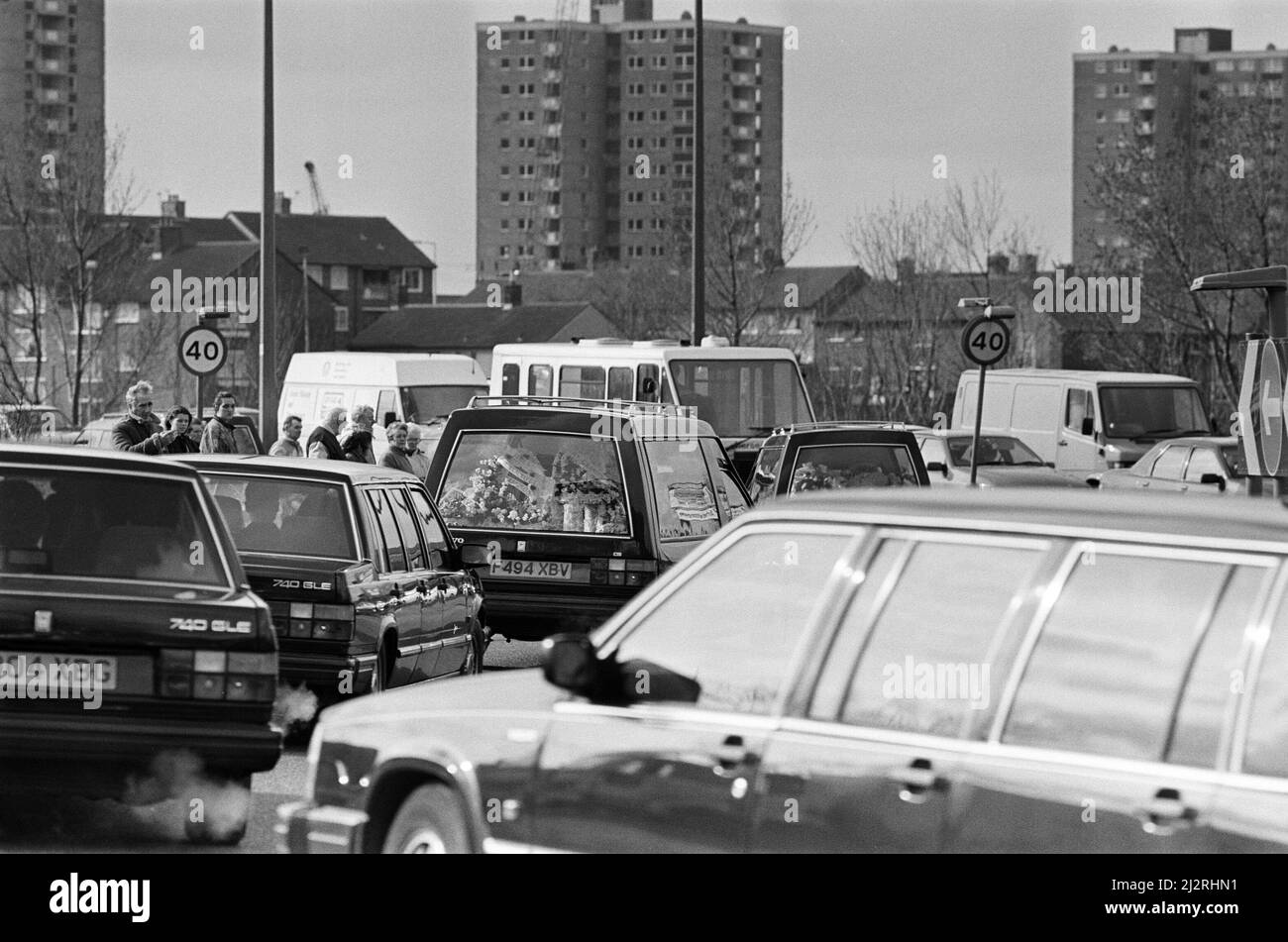 The day of the funeral of James Bulger, Kirkby. 1st March 1993 Stock ...