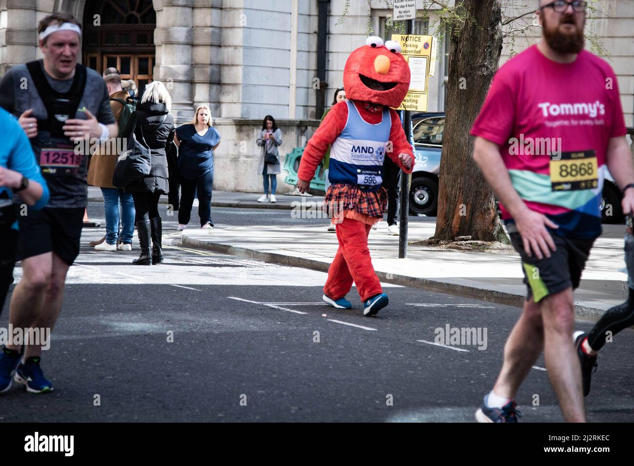 London, UK. 03rd Apr, 2022. A participant dressed as Elmo participates ...