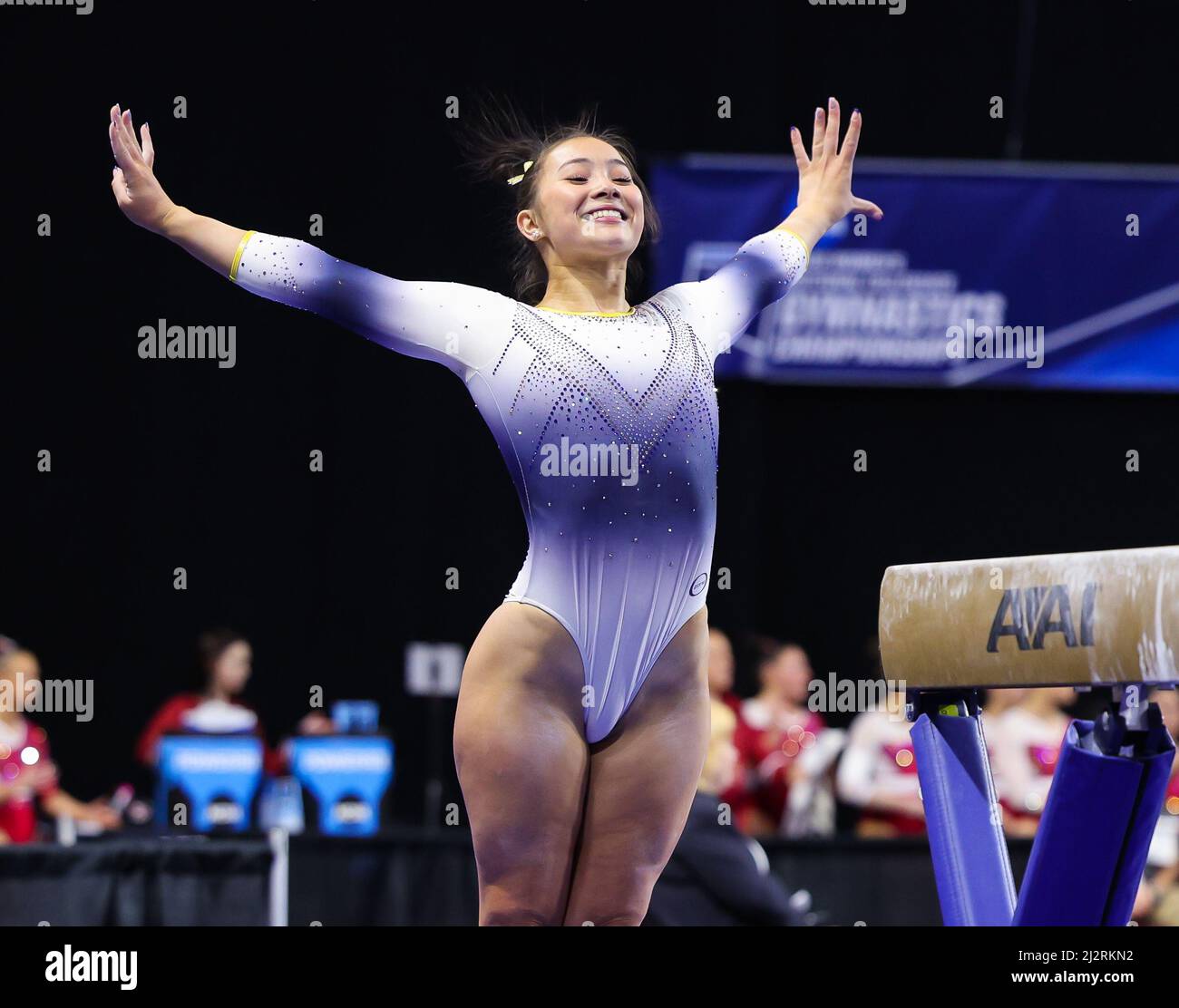 Norman, OK, USA. 2nd Apr, 2022. California's Madelyn Williams smiles as ...