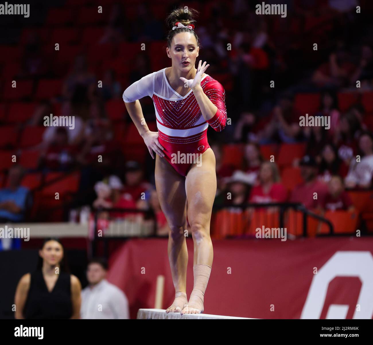 Norman, OK, USA. 2nd Apr, 2022. Arkansas' Kennedy Hambrick performs on ...