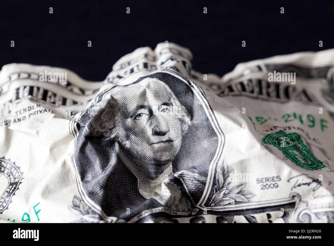 crumpled and discarded one American dollar, American dollar crumpled ...