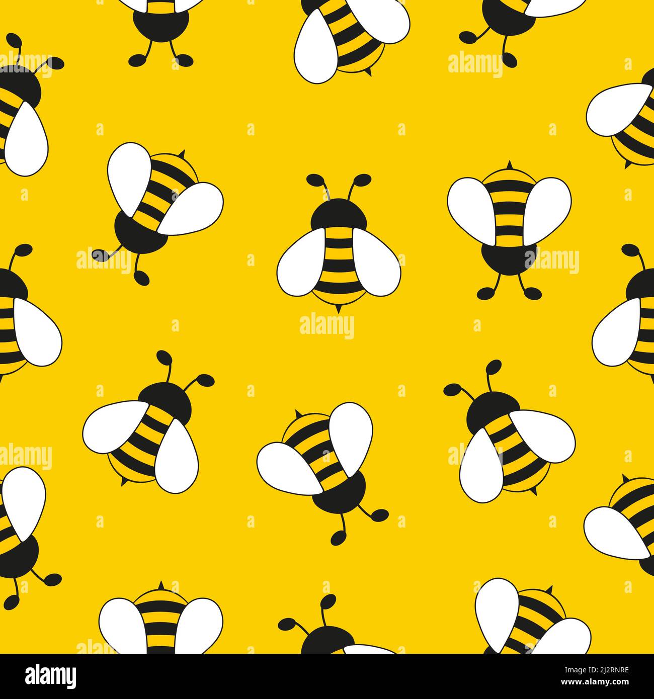 Seamless pattern with flying bees. Vector cartoon black and yellow bees ...
