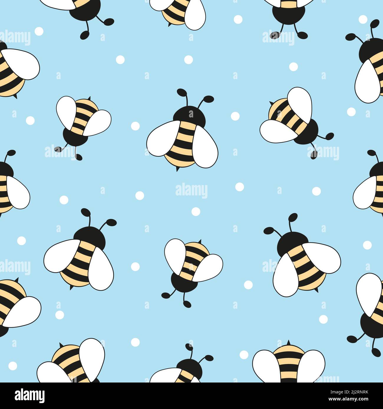 Seamless pattern with flying bees. Vector cartoon black and yellow bees ...
