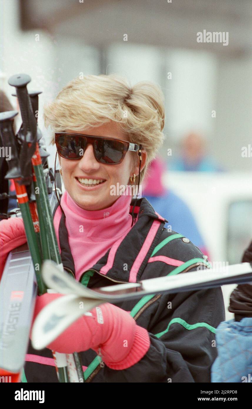 HRH The Princess of Wales, Princess Diana, enjoys a ski holiday in Lech ...