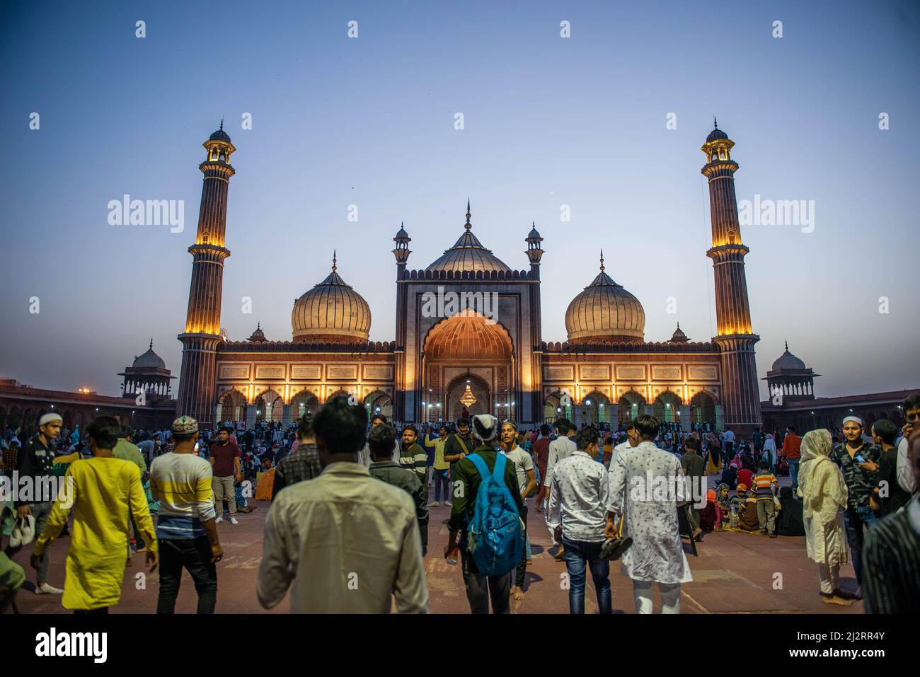 New Delhi, India. 3rd Apr, 2022. Indian Muslims leave after breaking ...
