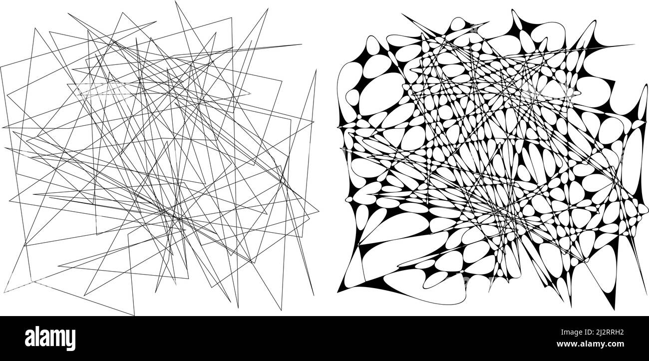 Matching pair of edgy, geometric, angular and rounded, squiggly ...