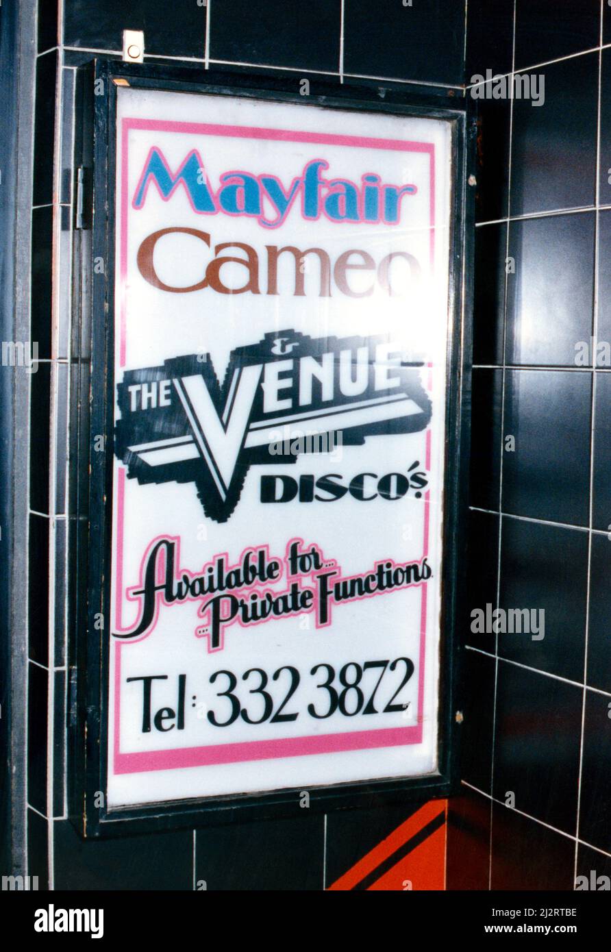 A poster promoting the Mayfair, Cameo and Venue nightclubs, Scotland ...