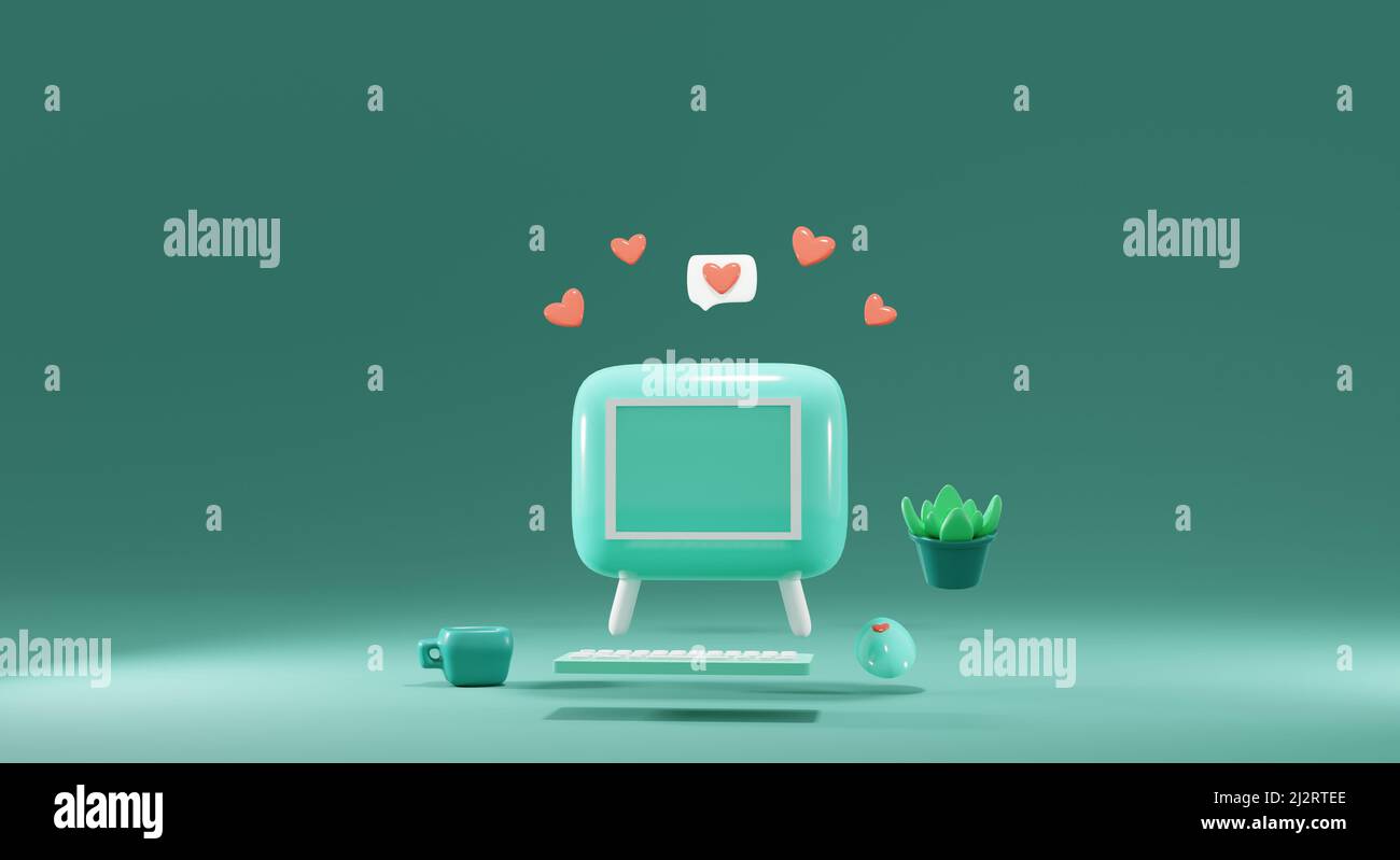 3D render. Computer communication from home. 3D illustration Stock ...