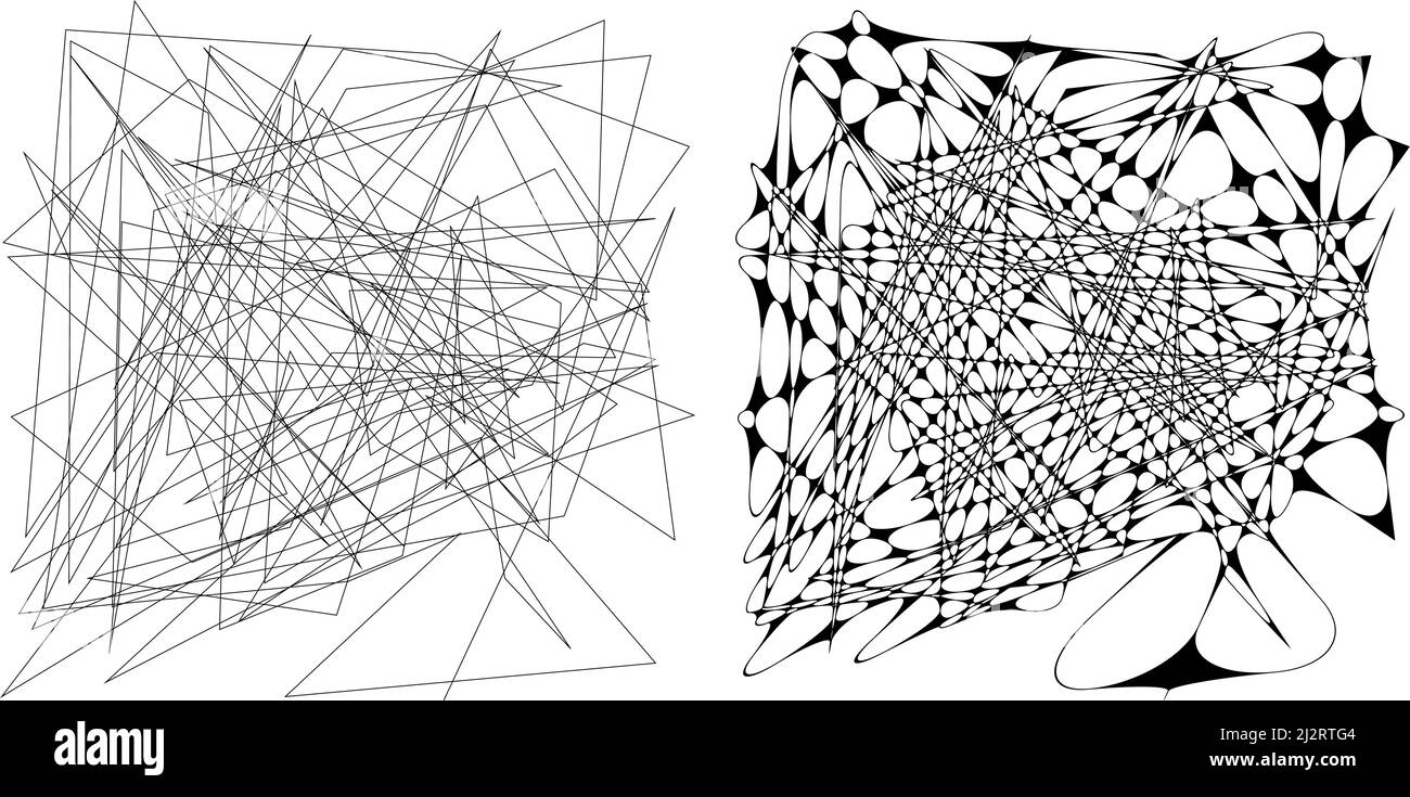 Matching pair of edgy, geometric, angular and rounded, squiggly ...