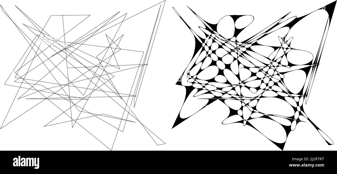 Matching pair of edgy, geometric, angular and rounded, squiggly ...