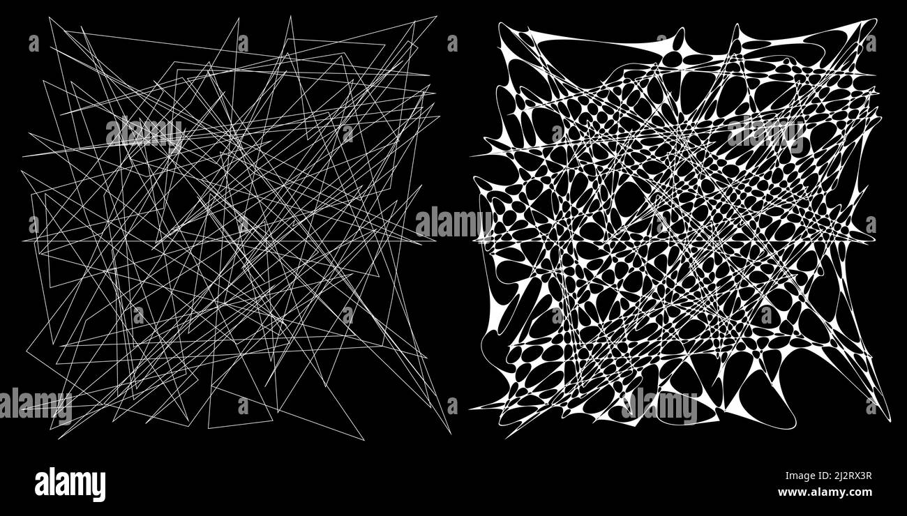 Matching pair of edgy, geometric, angular and rounded, squiggly ...