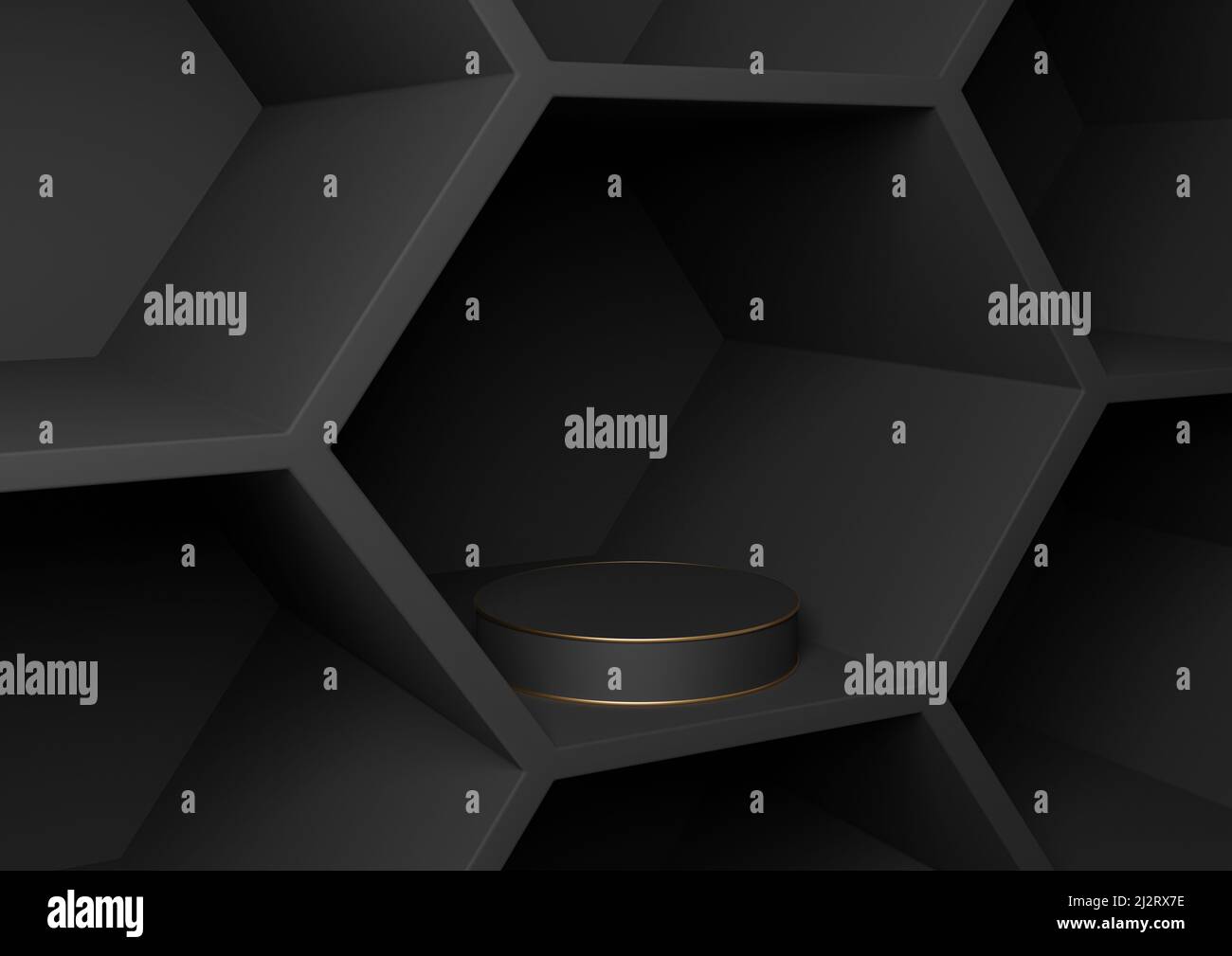 Black, dark gray, black and white 3D rendering product display honeycomb pattern abstract ...