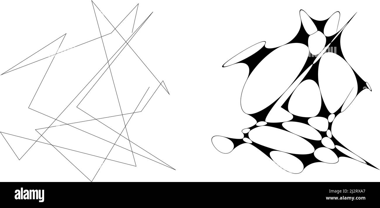 Matching pair of edgy, geometric, angular and rounded, squiggly ...