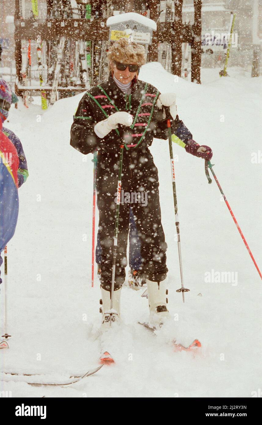 HRH The Princess of Wales, Princess Diana, enjoys a ski holiday in Lech ...