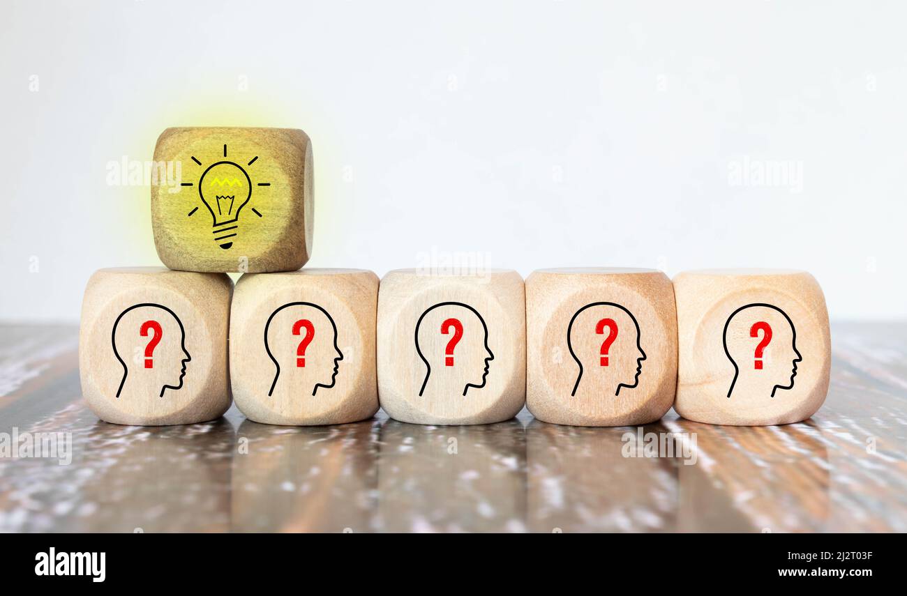 Concept creative idea and innovation. Wooden cube block flip over with ...