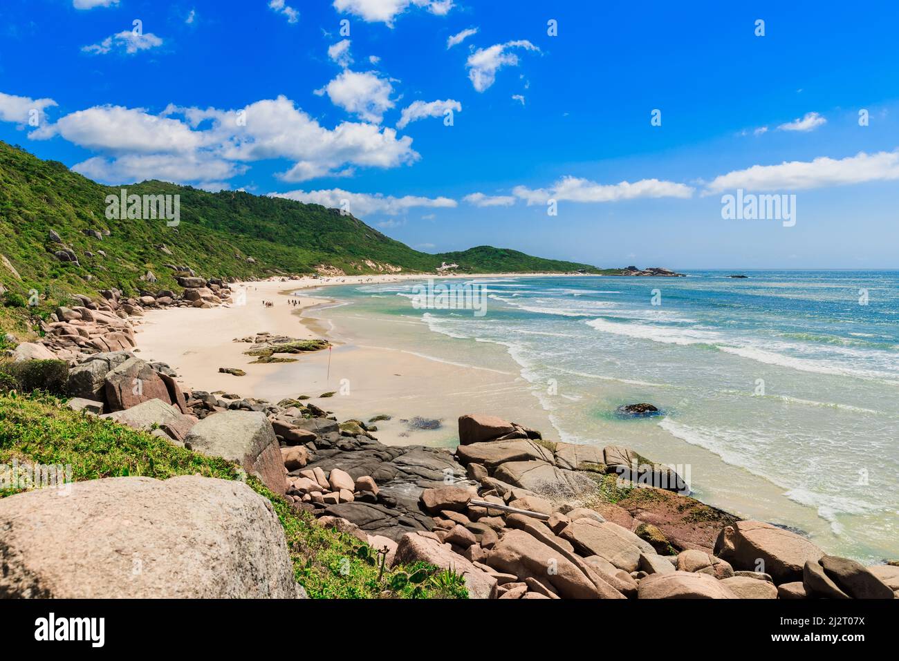 Praia da Galheta beach with amazing stones and ocean waves in Brazil ...