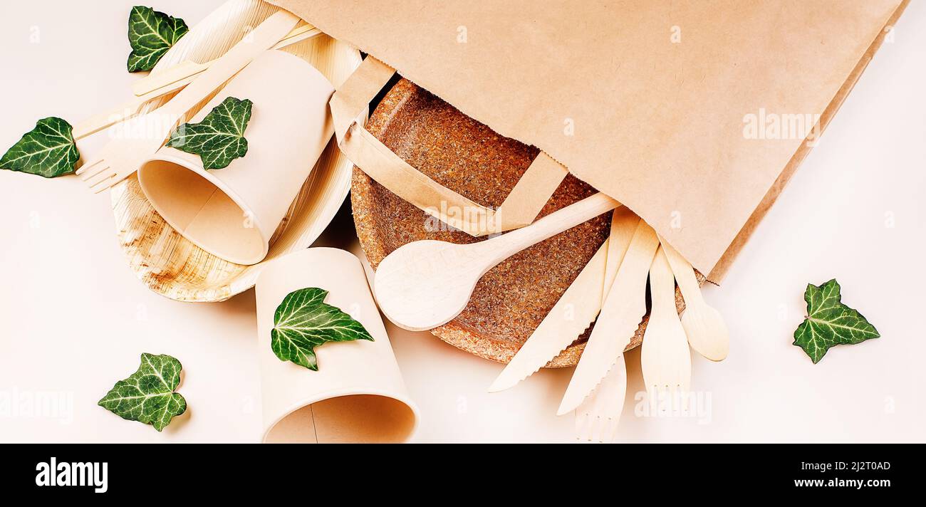 Recycling,eco-friendly concept.Disposable eco cutlery,plates,spoons ...