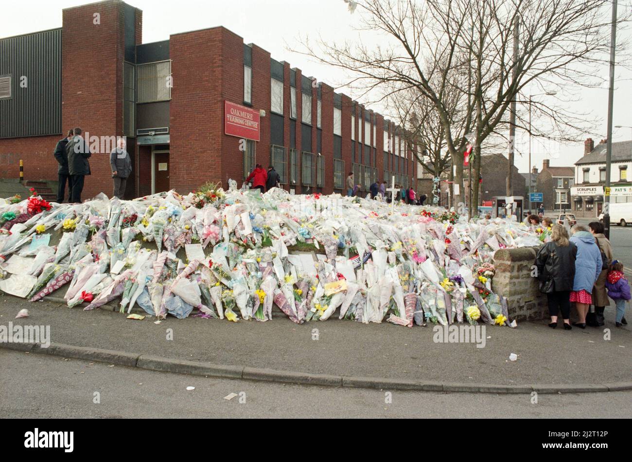 Floral tributes for James Bulger, on the day of his funeral. 1st March ...