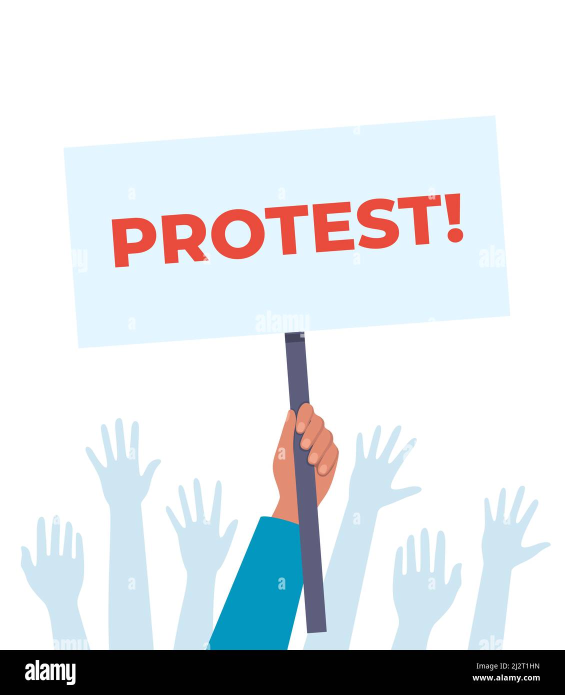 Human hand holds protest sign. Protest. Blank banner, manifesting ...