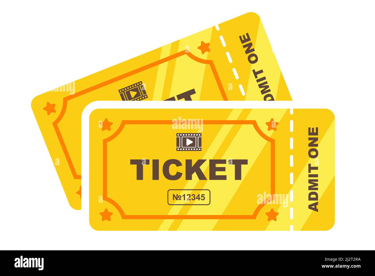 two golden tickets to the cinema. flat vector illustration isolated on ...