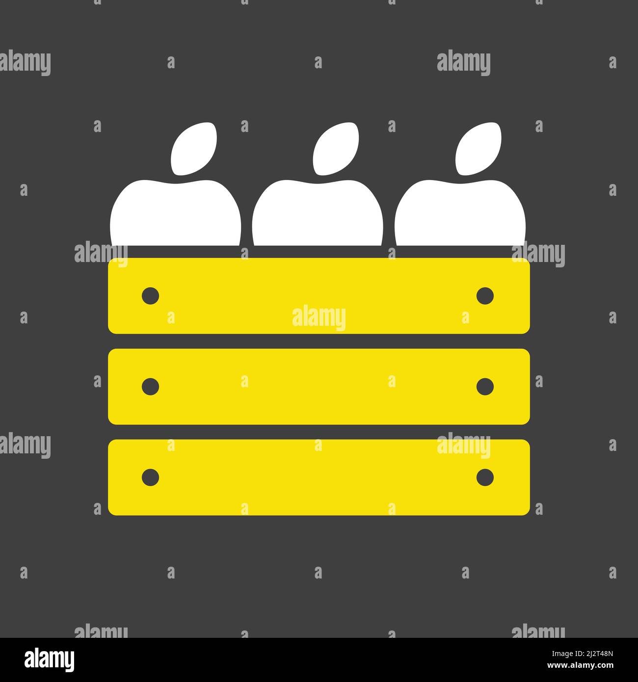 Wooden harvest box with apple isolated vector glyph icon. Graph symbol ...