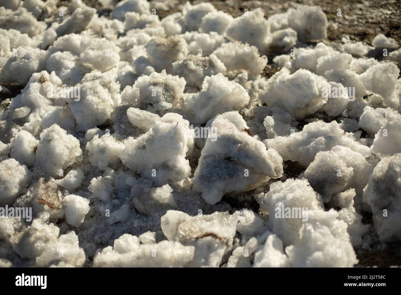 Melt on lawn. Precipitation after snowstorm. Hail fell outside. Weather ...